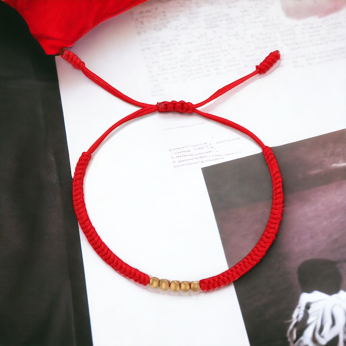Gold Beads Red String Protection Bracelet | My Harmony Tree