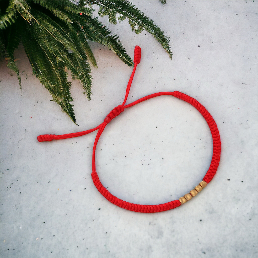 Gold Beads Red String Protection Bracelet | My Harmony Tree