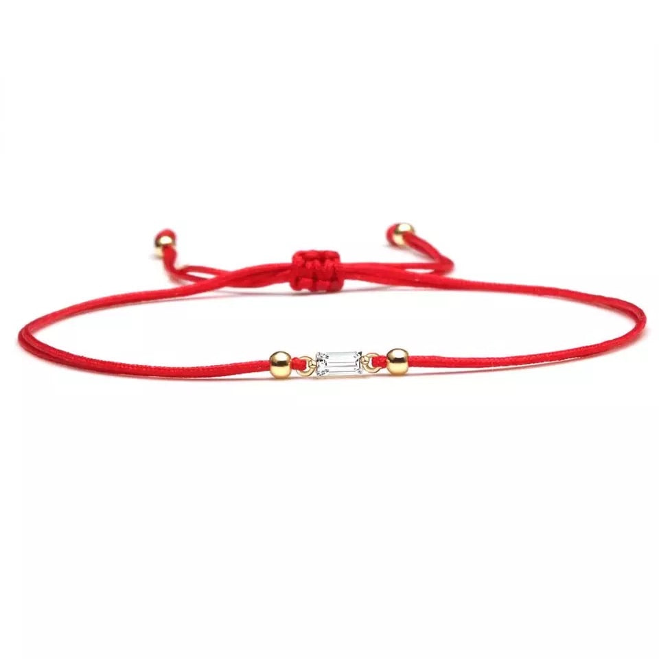 White CZ Stone Gold Red String Protection Bracelet | My Harmony Tree